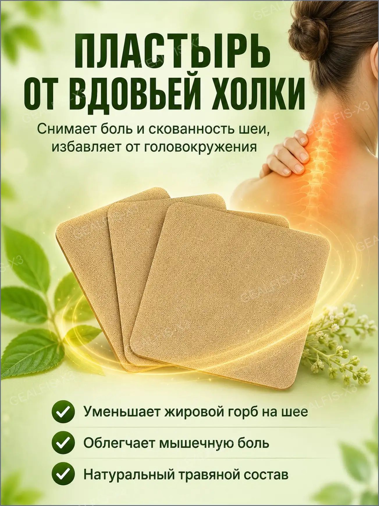 Японские пластыри от застоя в шейном отделе, снимают головокружение и тяжесть в голове, 12 шт