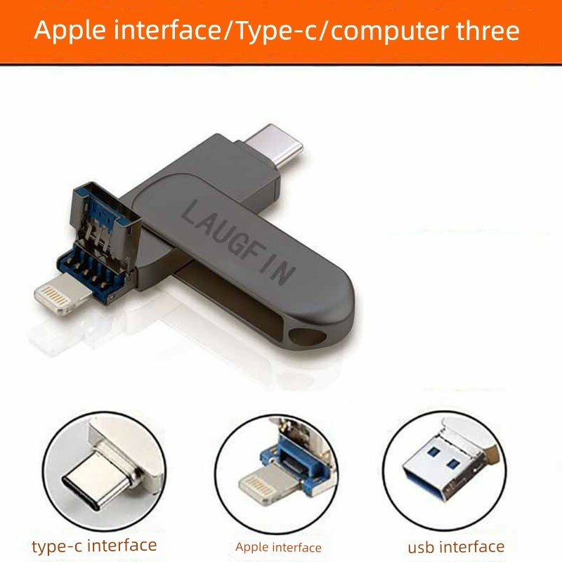 64GB черная iPhone USB-флешка с тремя портами для iPhone 6-17, Android, iPad и ПК