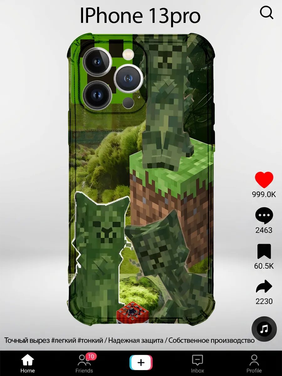 Чехол на iPhone 13 Pro с принтом Майнкрафт крипер мобы