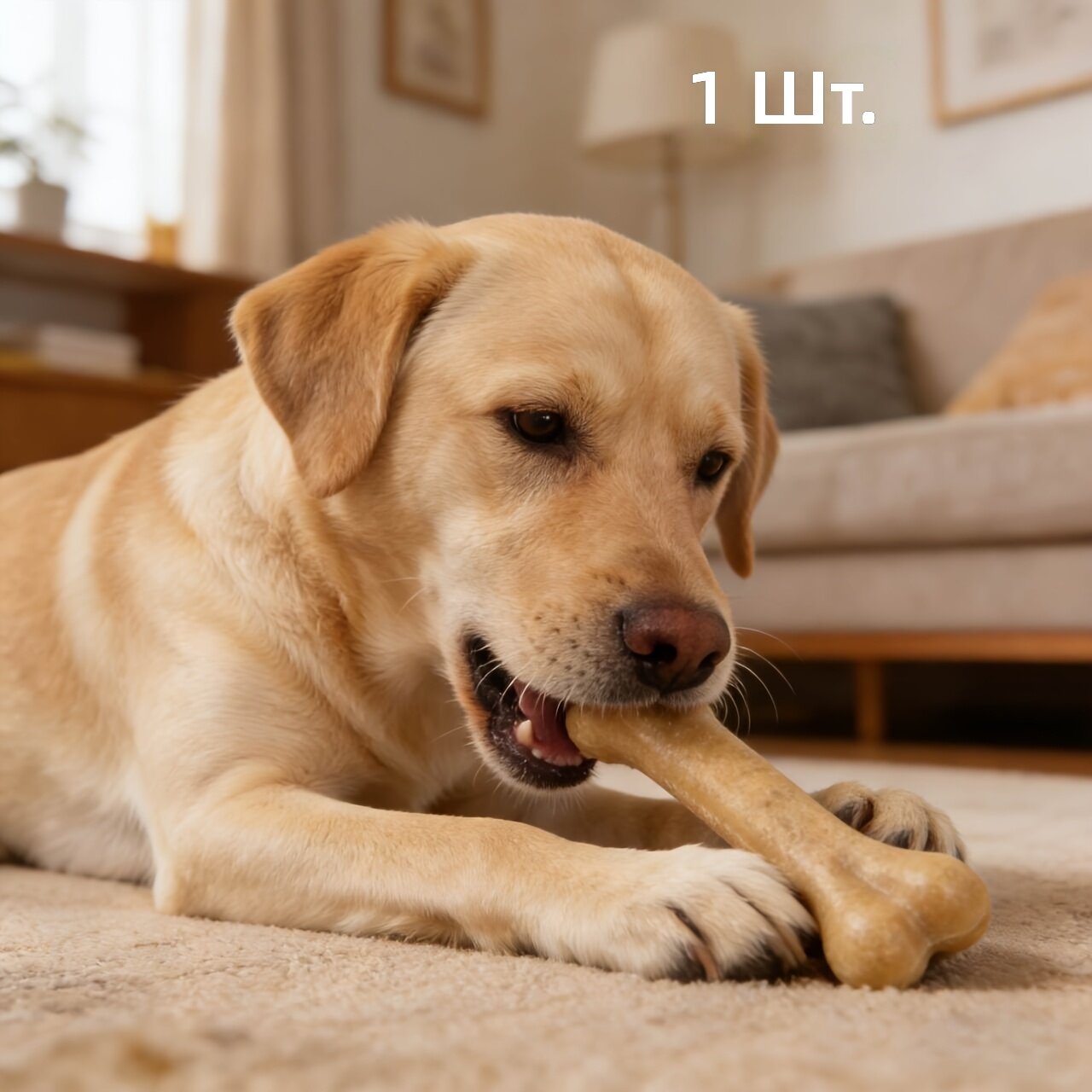 Игрушка-косточка для жевания для крупных собак, двухцветная (желто-коричневая), прочная, для прорезывания зубов, цвет: слоновая кость, размер: большой