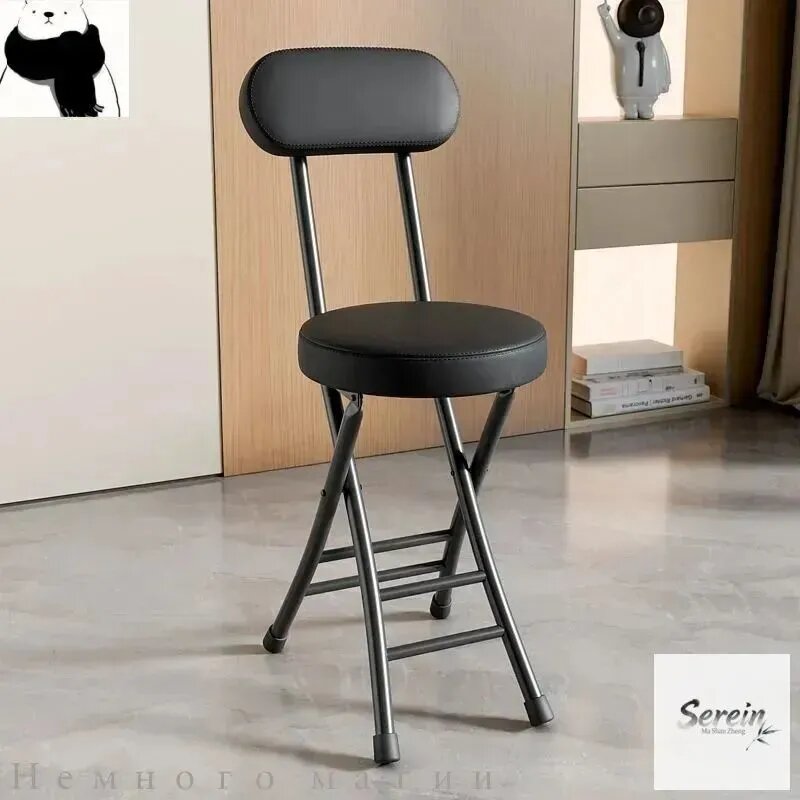 Полубарный ретро стул складной, черный, из искусственной кожи и стали, 1 шт.