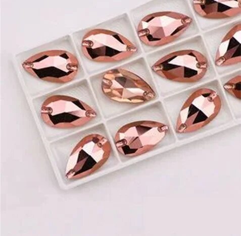 Стразы-капли стеклянные пришивные 72 шт 7x12 мм 17x28mm 12pcs, Желтый, Rose Gold
