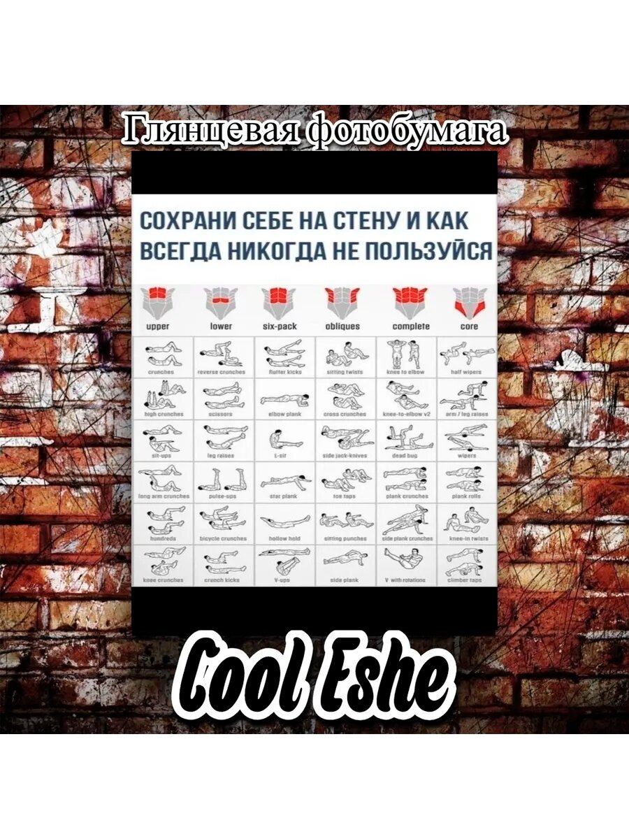 Постер "Накачать пресс, схема тренировок" А4