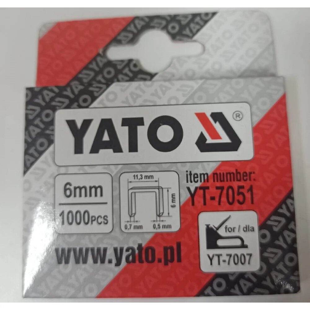Скобы для степлера YATO 6 мм, 11.3х0.7 мм, 1000 шт. YT-7051