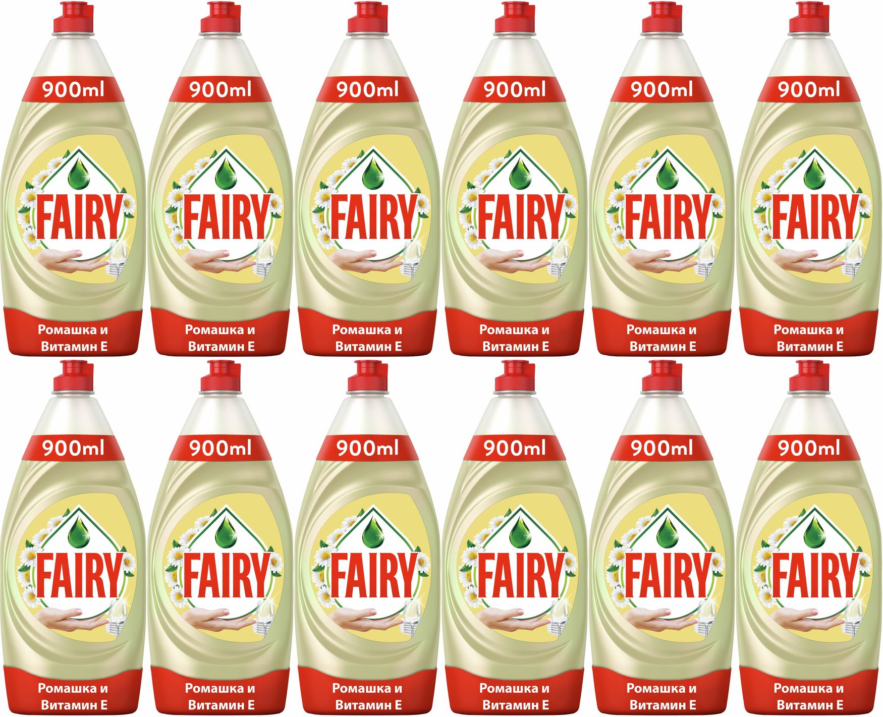 Жидкость Fairy Нежные ручки Ромашка и витамин E для мытья посуды 900 мл, комплект: 12 упаковок