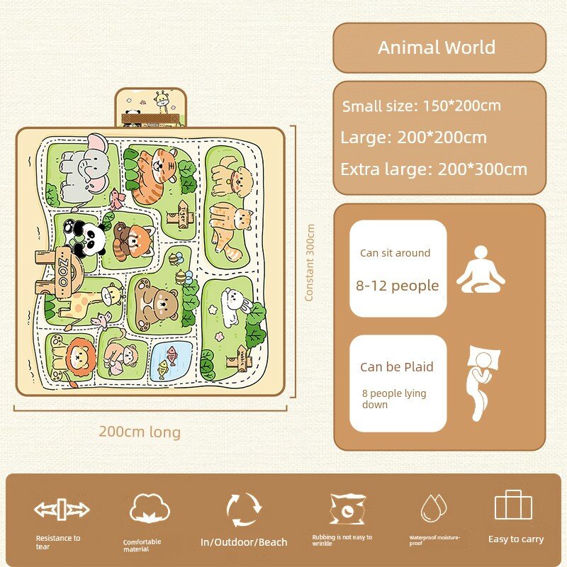 Кемпинговый коврик «Animal World» с ремнем - водонепроницаемый наружный коврик 2 м x 3 м для пляжа, лужайки и пикника,