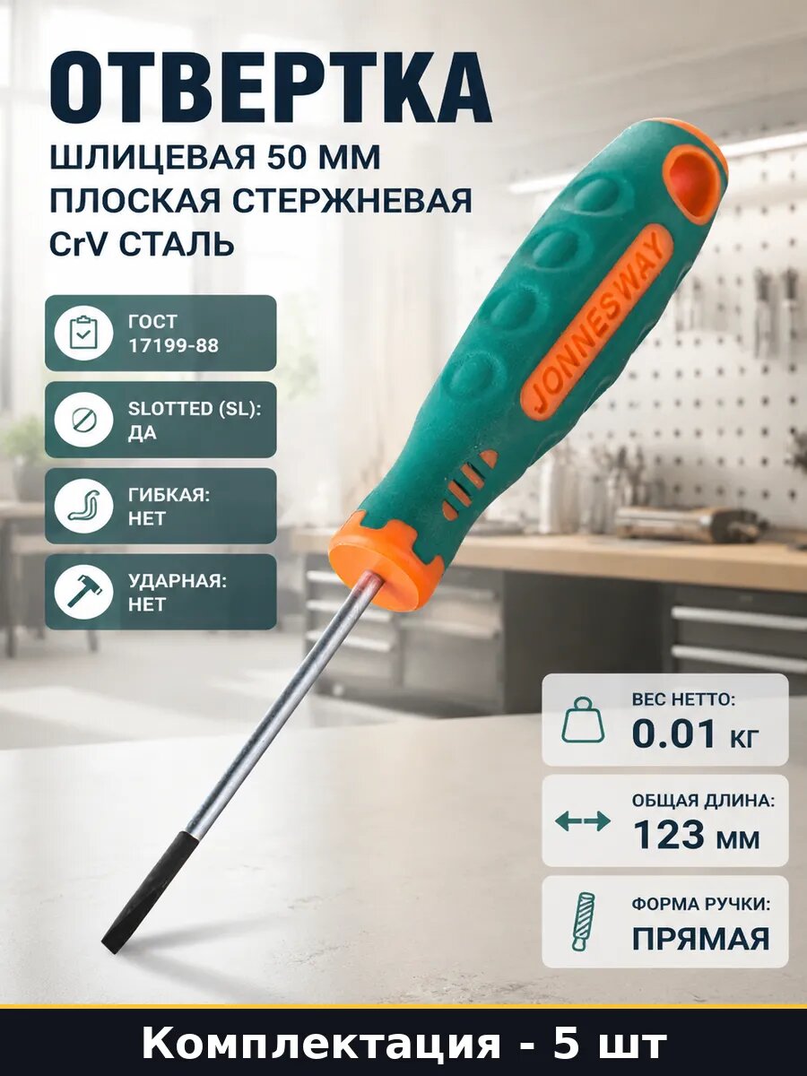 Отвертка шлицевая SL2.4х50 мм 5 шт с двухкомпонентной ручкой