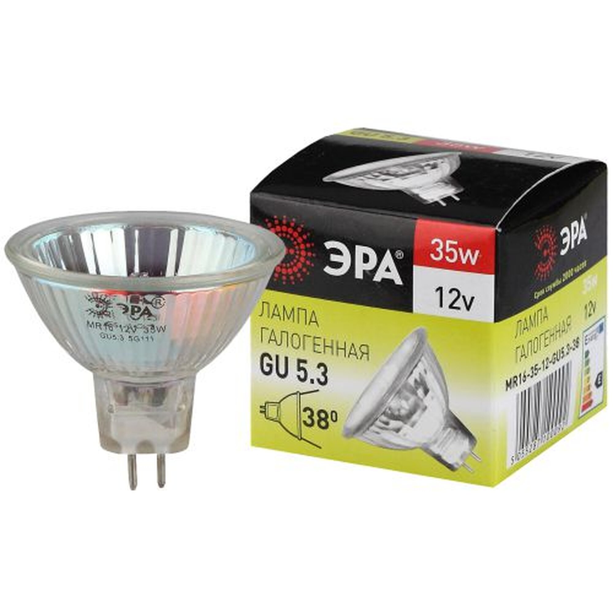 Лампа галогенная GU5.3-MR16-35W-12V-Cl ЭРА C0027355, цоколь GU5.3
