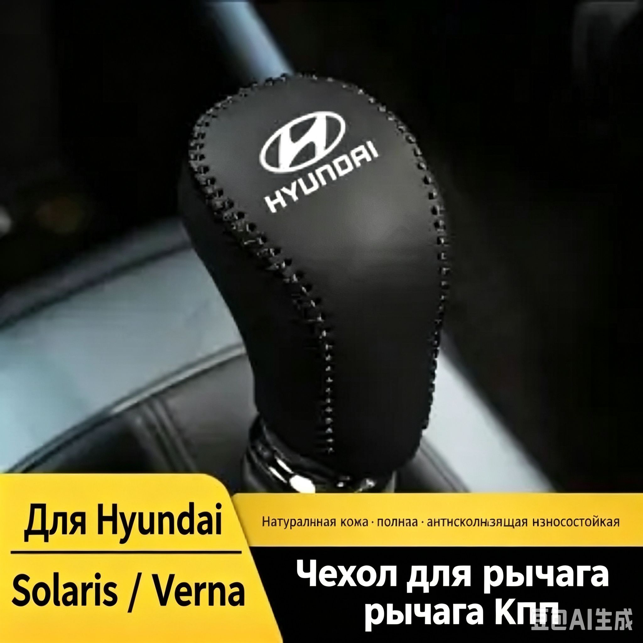 Чехол на рычаг АКПП и ручник для Hyundai Solaris (2014-2020) кожа, защита от износа