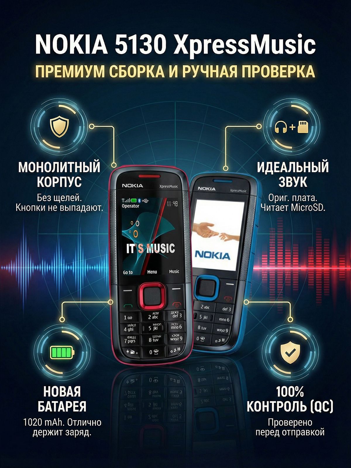 Мобильный телефон Nokia 5130 Xpress Music, 2 дюйма, 1020 мАч, 2 МП Камерой, QVGA Экраном, 30 МБ Памяти, черный, темно-розовый