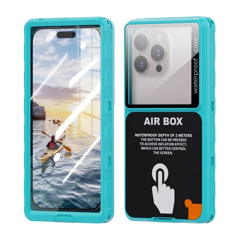 Водонепроницаемый чехол Shellbox IP68 для iPhone 16 15 Pro Max 14 13 для айфона 14, Голубой, Cyan
