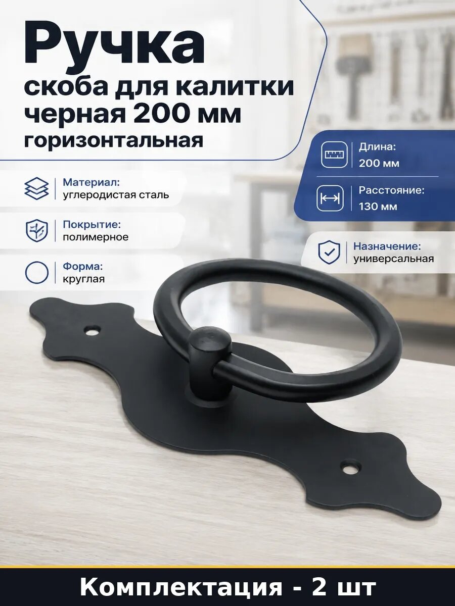 Набор Ручка накладная углеродистая сталь черная 200 мм 2 шт
