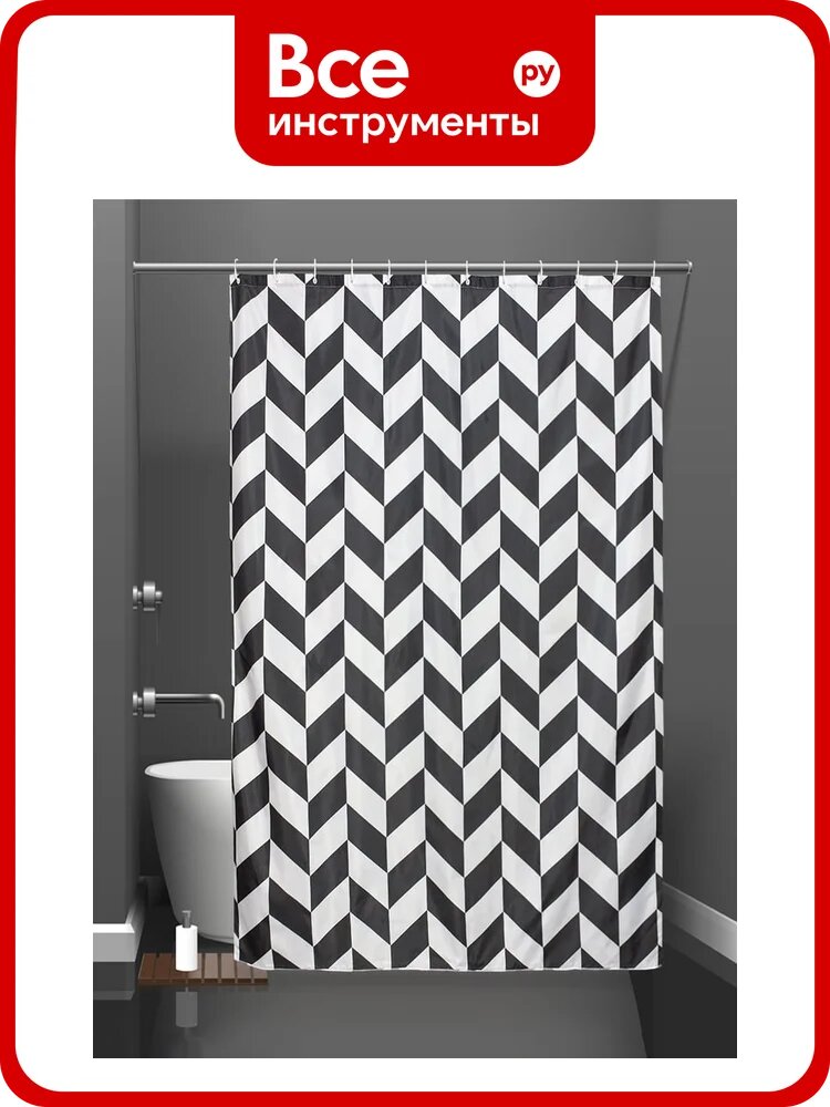 Штора для ванной и кольца Bath Plus Staggered Square blackп akch-21303