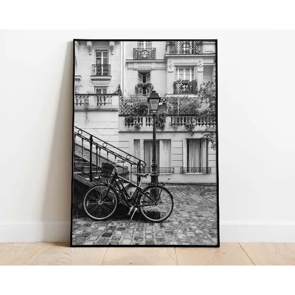 Постер Париж, велосипед, черно-белый, 20x30 см