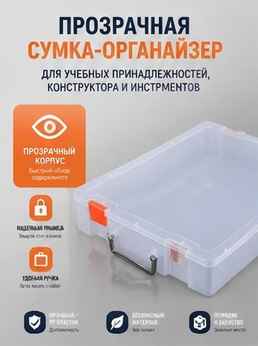 Прозрачный пластиковый корпус для хранения с крышкой из pp для учебных пособий и инструментов