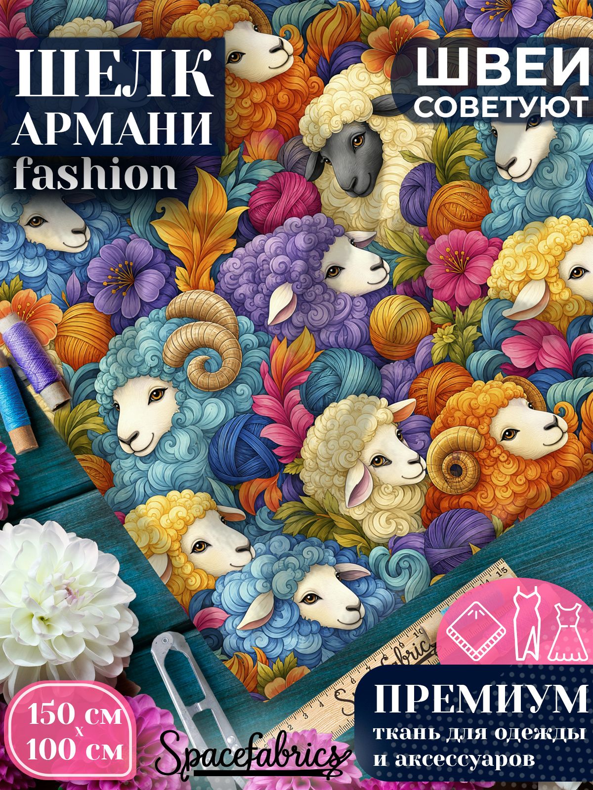 Ткань для шитья шелк Армани, искусственный шелк для костюмов, платьев, юбок с принтом Овцы и бараны