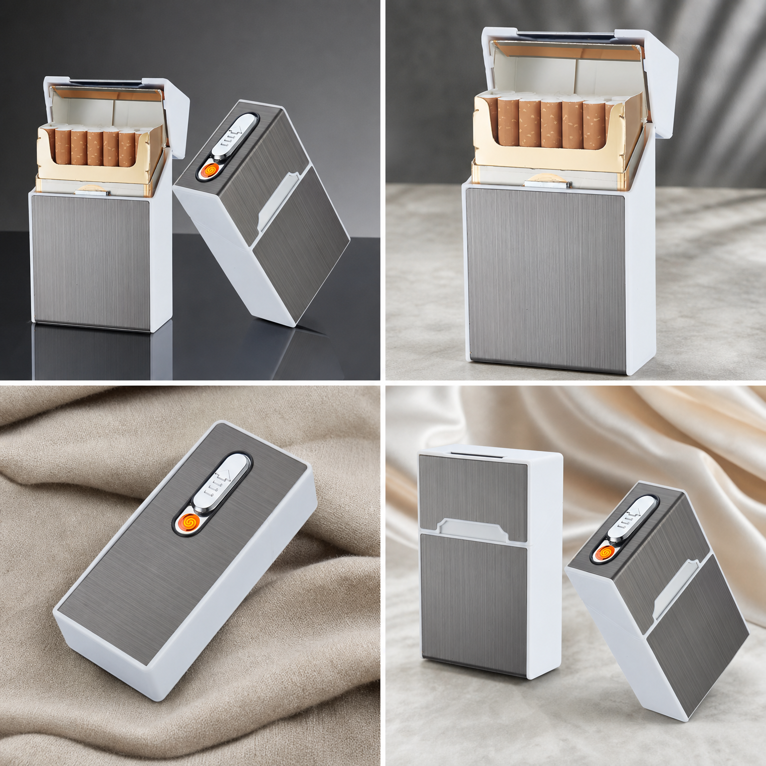 Портсигар металлический с USB зажигалкой, на магните, цвет серебро, 10х6х3 см, FatCat (Цвет товара: серебристый; Объем: 0.18 л)