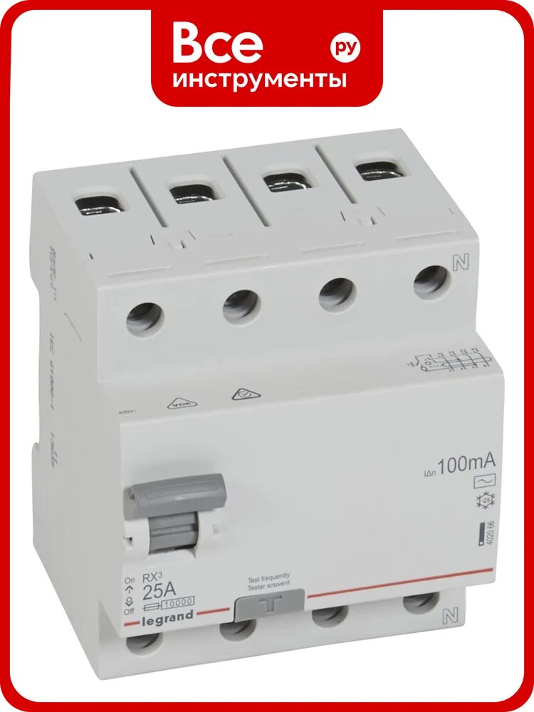 Выключатель дифференциального тока Legrand Rx3 100ма 25а 4п Ac 402066