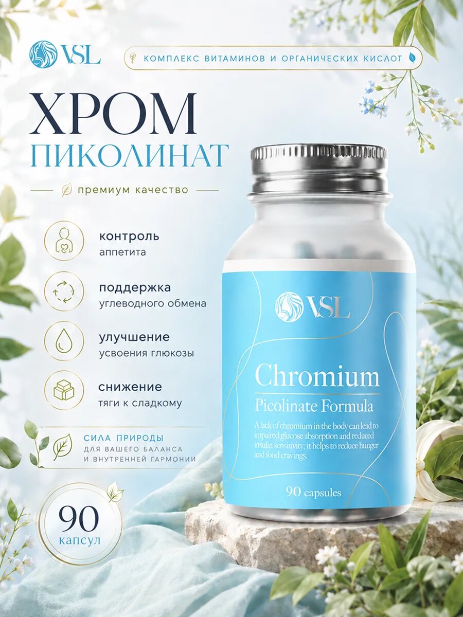 Пиколинат хрома для контроля аппетита и обмена, 90 капсул