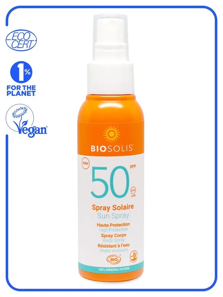 BioSolis Натуральный солнцезащитный спрей SPF 50 100 мл