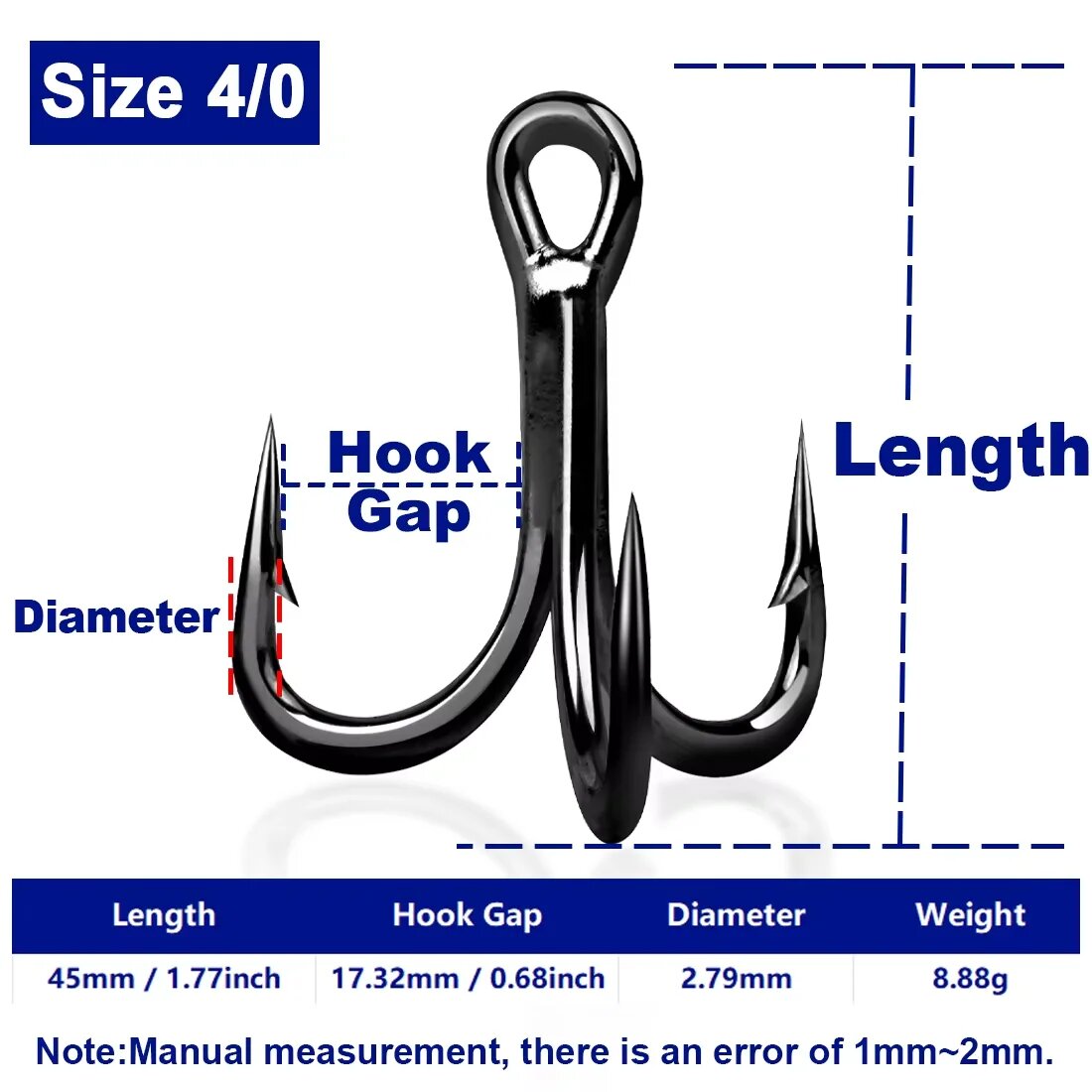 Рыболовные крючки FishTrip высокопрочные тройники 30Pcs, Size4-0