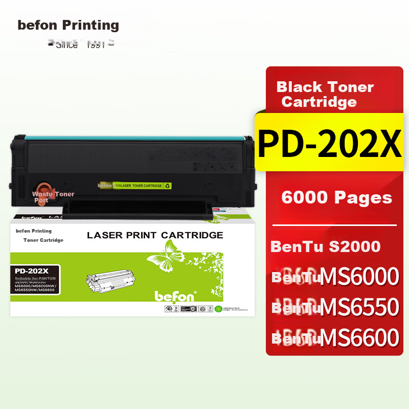 Картридж Befon PD-202X совместимый с принтерами Pantum S2000 MS6550 MS6000 серии 6500 страниц Цвет：BK Черный
