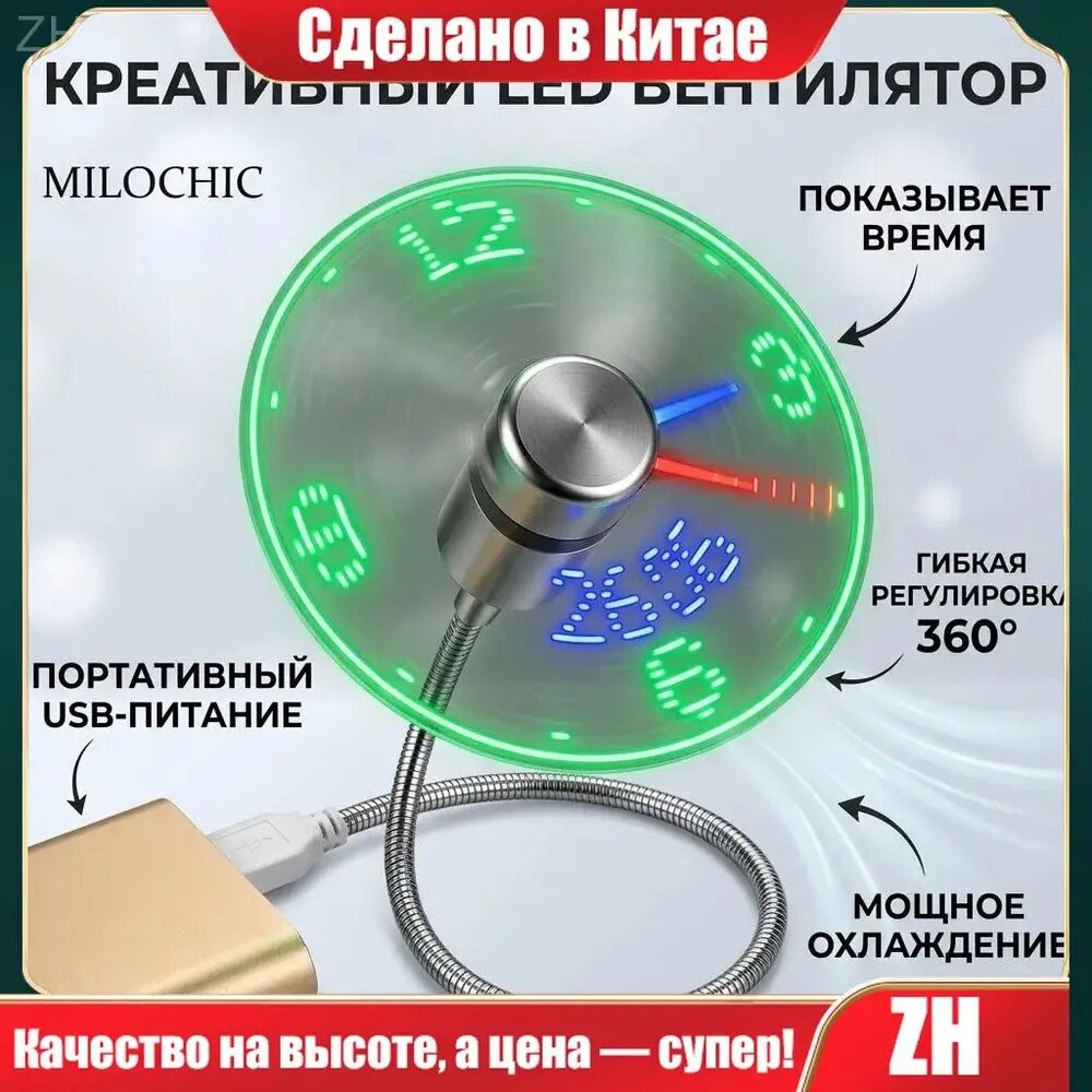 Вентилятор USB-вентилятор с реальной температурой по часам, бесшумный и долговечный, небольшой вентилятор для студенческой столешницы, разноцветный