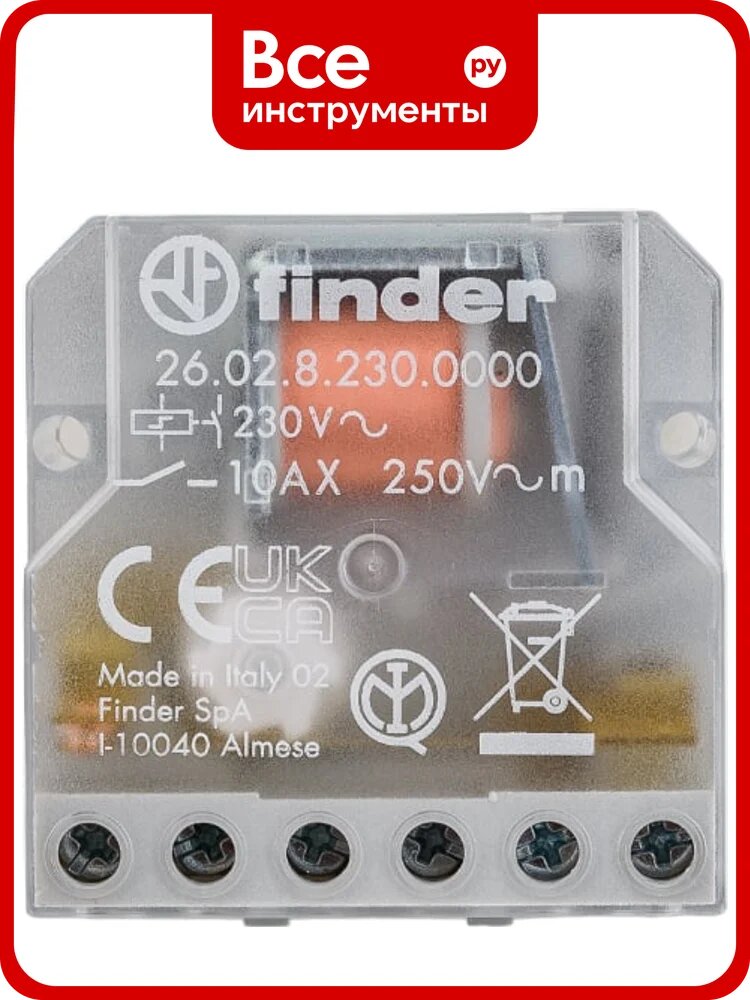 Импульсное реле Finder, установка в монтажную коробку, 2НО контакта 10А 230В AC, 260282300000