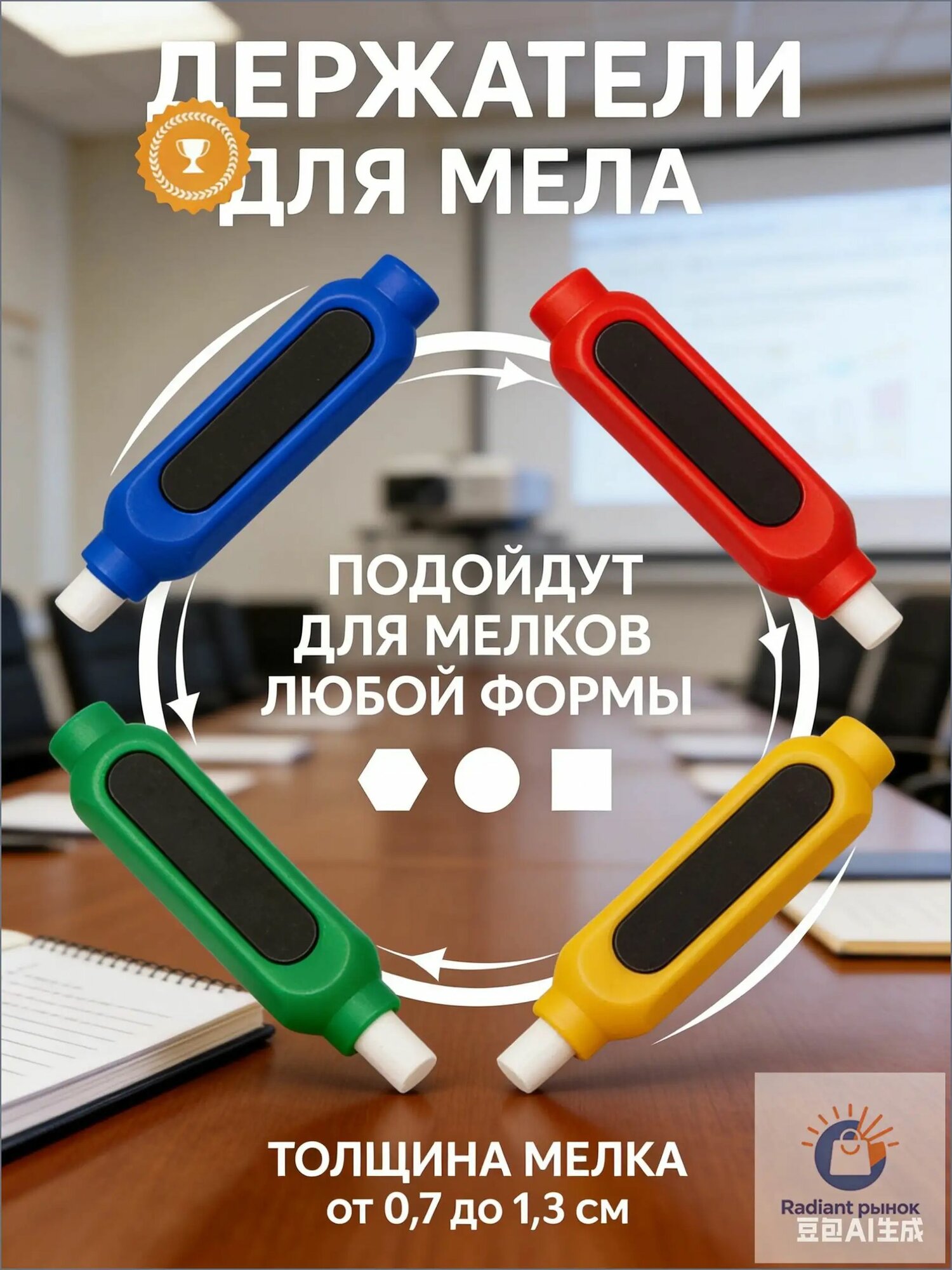 Держатель для мела, вид мелка: Пастельный, цветов: 4 шт.