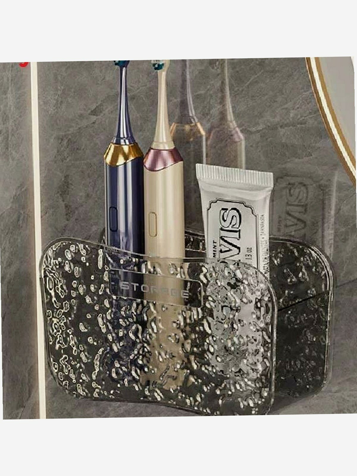 Plastic cosmetic organizer with modern style and 2l capacity for bathroom and desk storage rectangular clear black