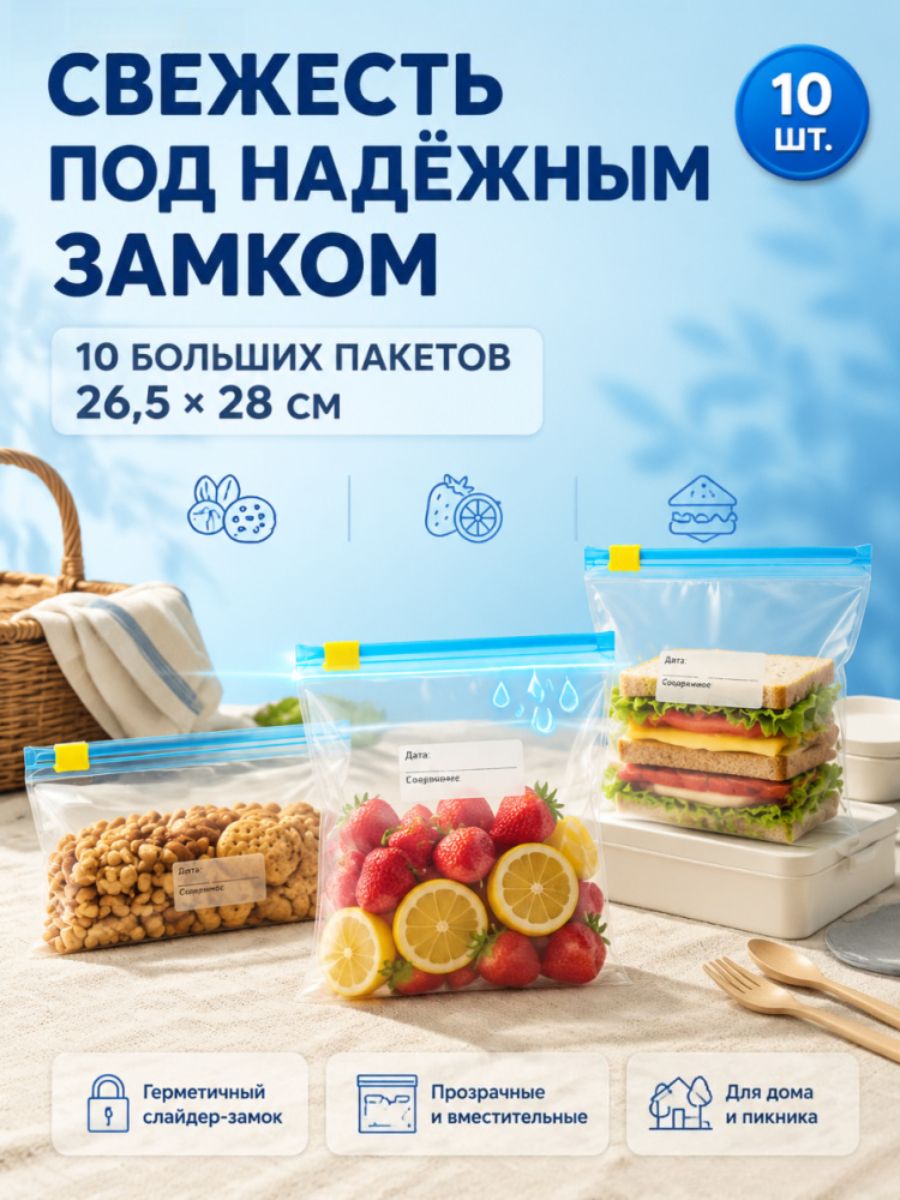 Пакет с клеевым клапаном 26.5*28 см, 10 шт, 1 мкм
