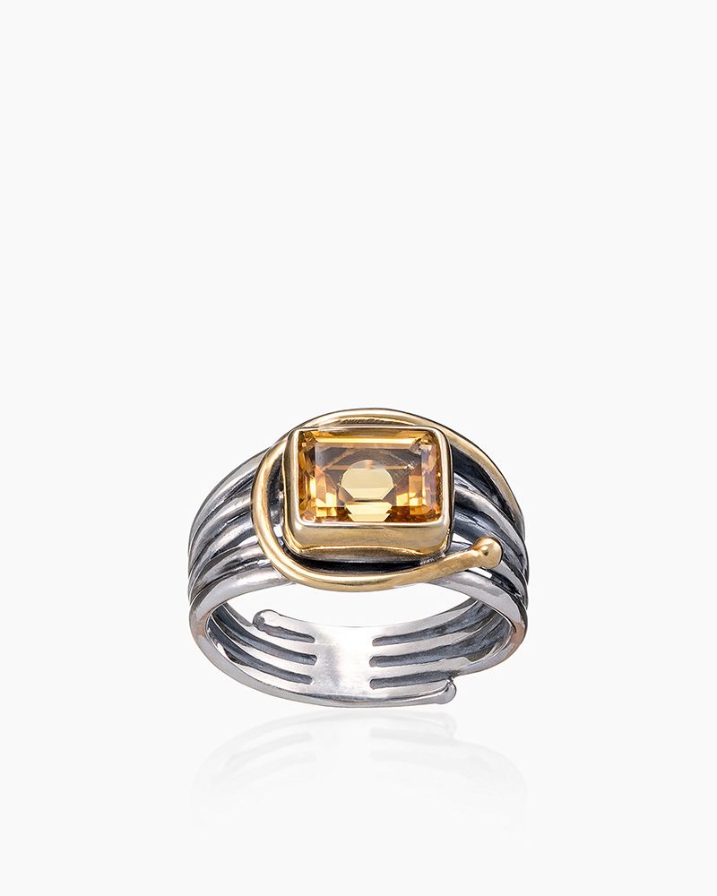 Кольцо SARKISSIAN, серебро, 925 проба, золочение, цитрин