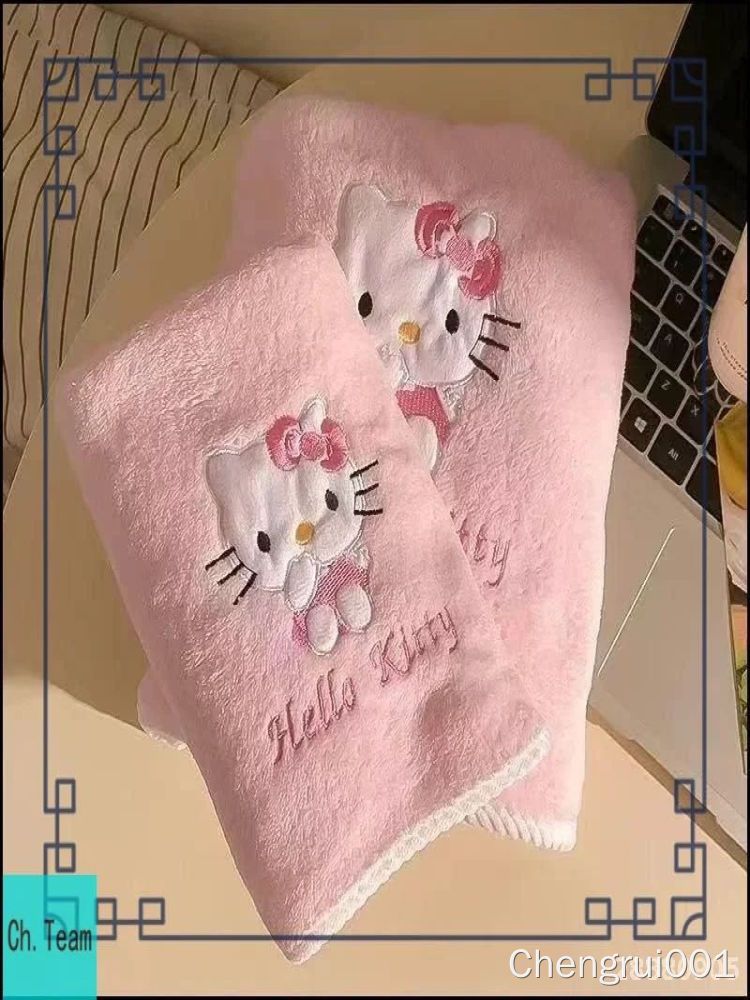 Полотенце Hello Kitty розовое с вышивкой 70x140 см для ванной и дома, 1 шт, рушник