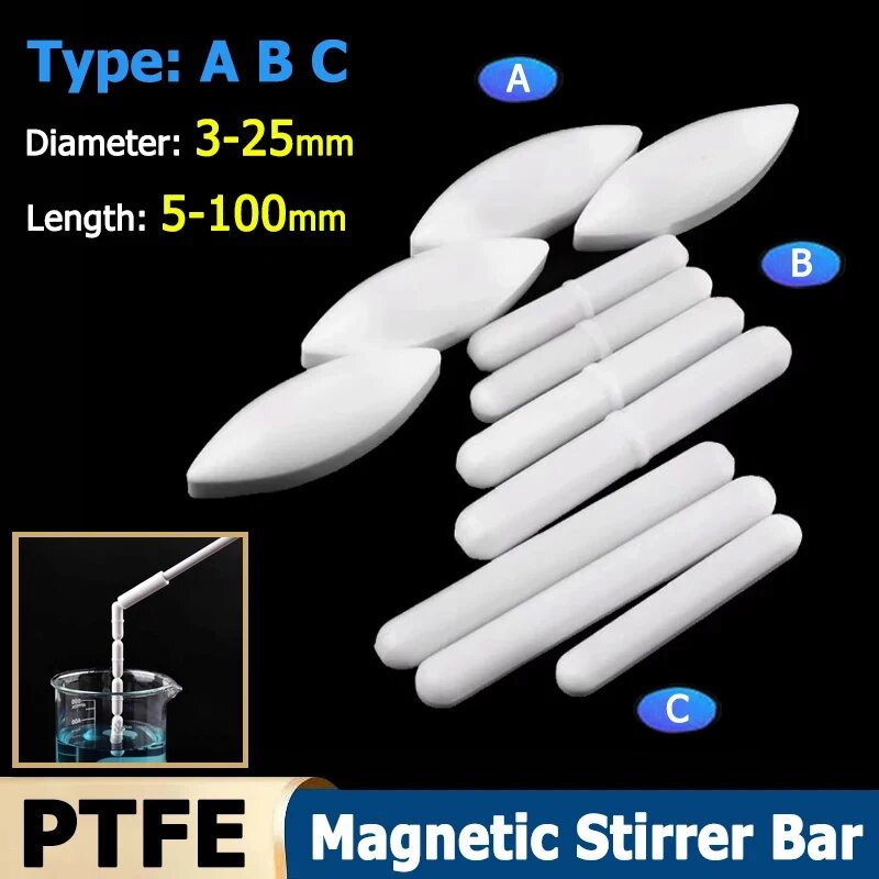 Магнитный мешалочный стержень PTFE 3-25 мм 5-100 мм A-3x5mm, 5pcs