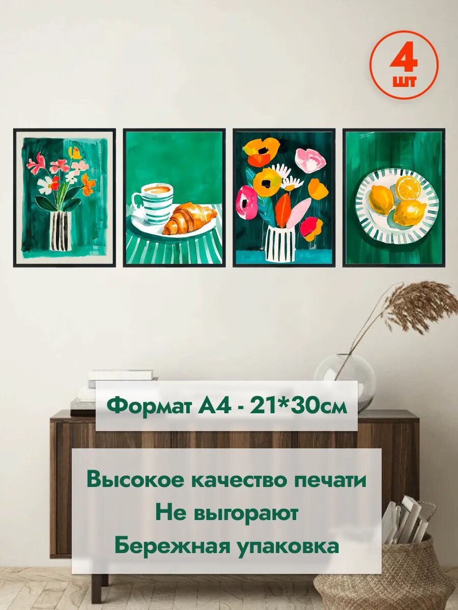 Набор интерьерных постеров акварель на кухню гостинную
