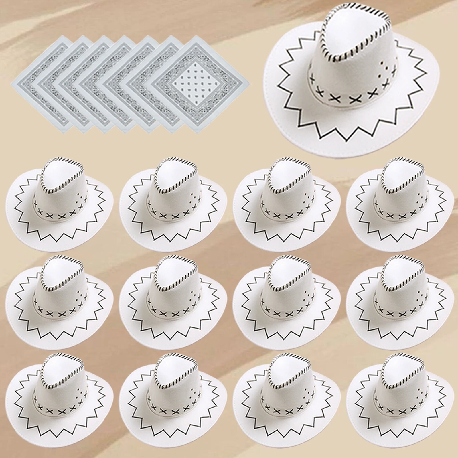 Ковбойские шляпы с банданами, набор из 6-24 шт. Белый, 8 Pcs, White B