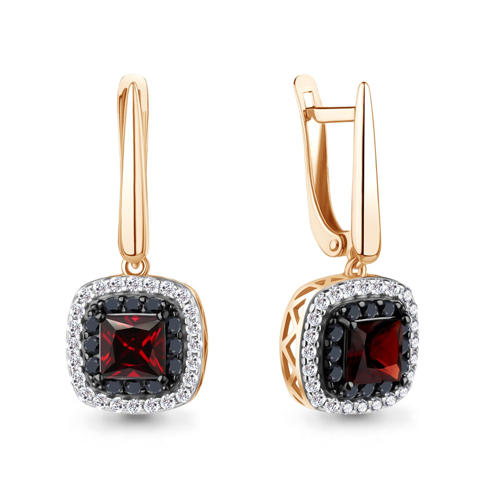 Серьги Diamant online, серебро, 925 проба, золочение, фианит, гранат, кристалл