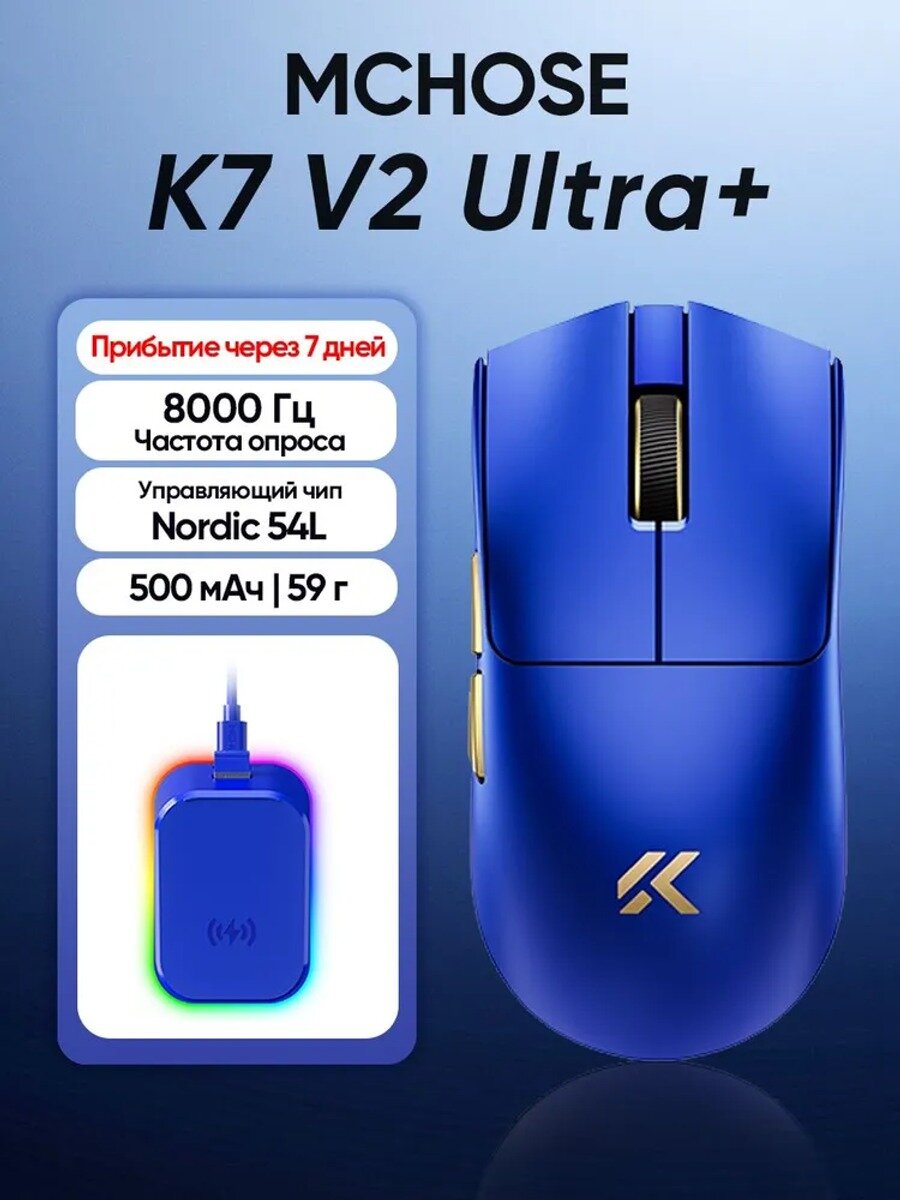 MCHOSE беспроводная игровая мышь, золотисто-синяя, классическая форма