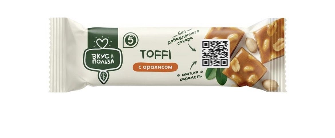 Конфета неглазированная "батончик" вкус & польза с арахисом , 30 г * 5 шт