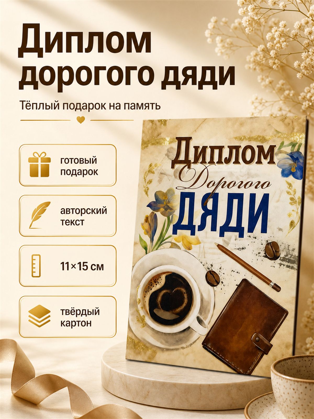 Диплом открытка подарочный "Дорогого дяди", прикольный подарок, на день рождения, юбилей