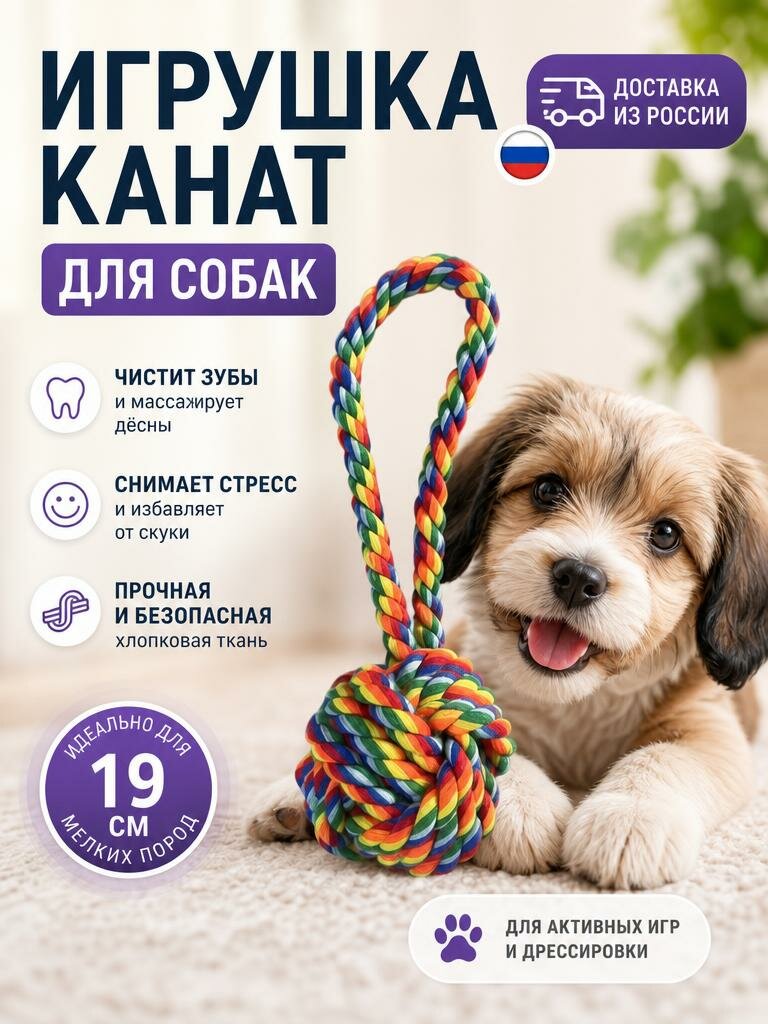 Игрушка канат для средних пород собак и щенков, разноцветная, Rimindom