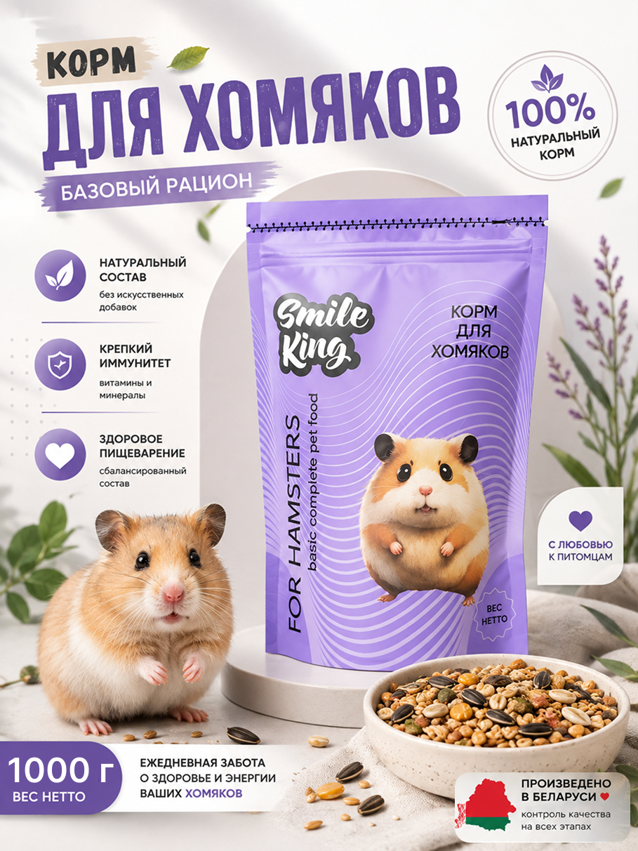 Корм для хомяков Smile King (Беларусь), полнорационный, 1000г