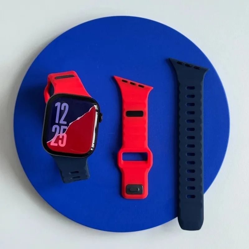 Силиконовый ремешок для Apple Watch Series 10-11 46мм/ Series 1-9, SE, Ultra 1 и 2, 42мм, 44мм, 45мм, 49мм/ SE 3 44мм, выполнен в индивидуальном дизайне со скошенными гранями, несколько цветов.