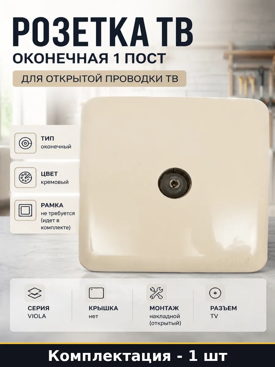 Розетка ТВ оконечная 1 пост для открытой проводки тв