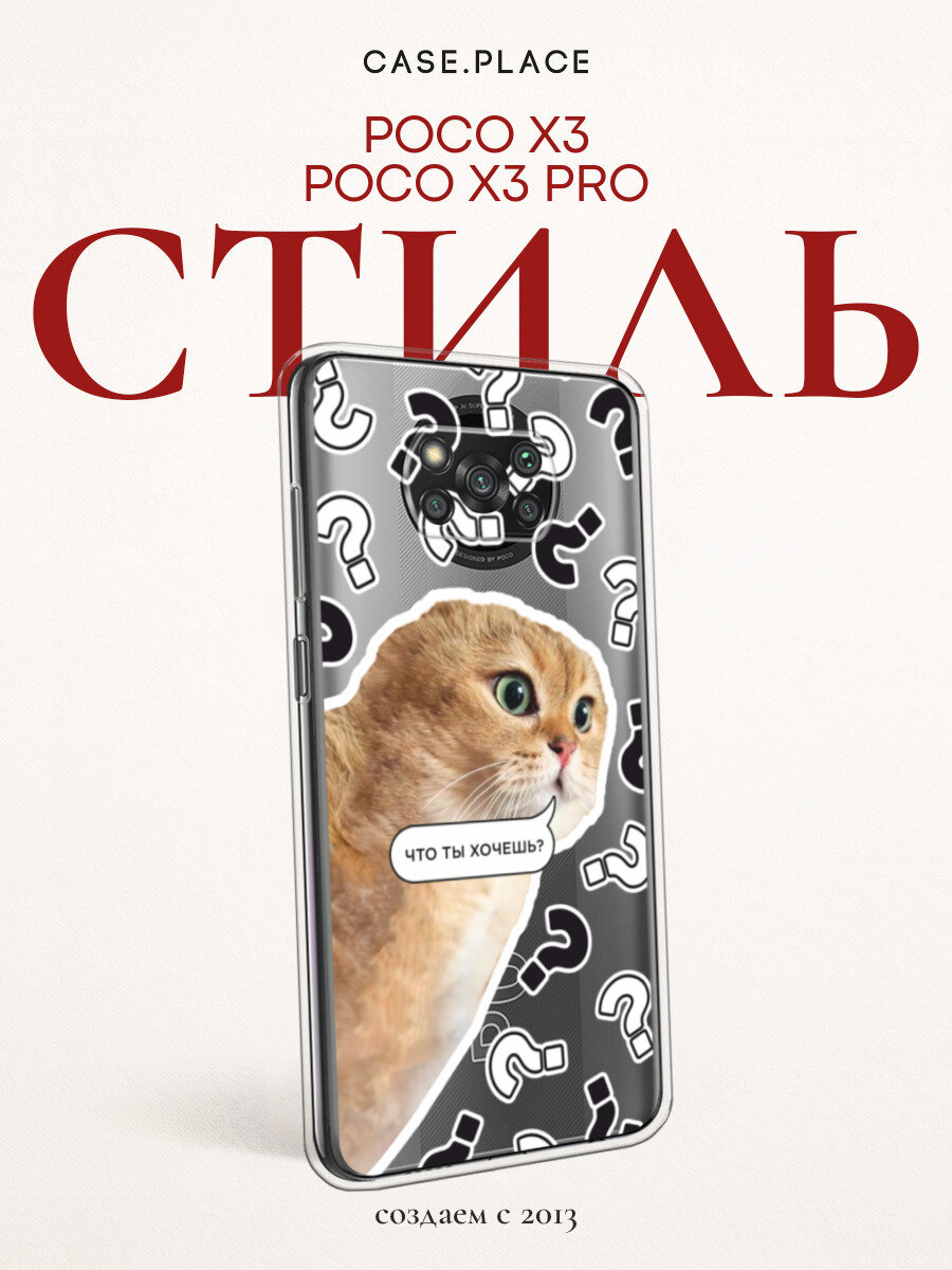 Чехол на Xiaomi Poco X3/Poco X3 Pro / Сяоми Поко X3/Поко Х3 Про с принтом С котом парный, прозрачный