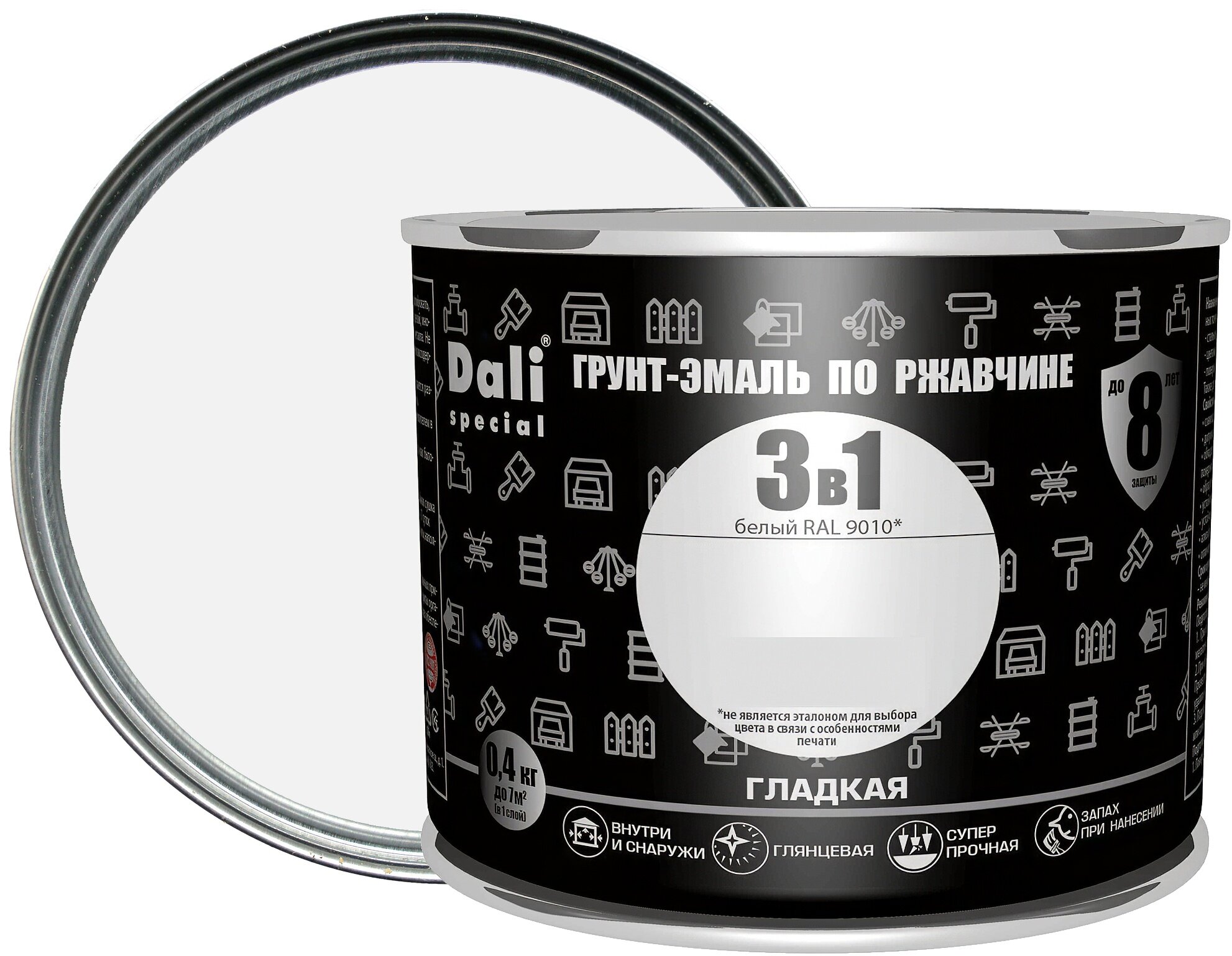 Грунт-эмаль по ржавчине 3 в 1 Dali Special гладкая цвет белый 0.4 кг RAL 9010