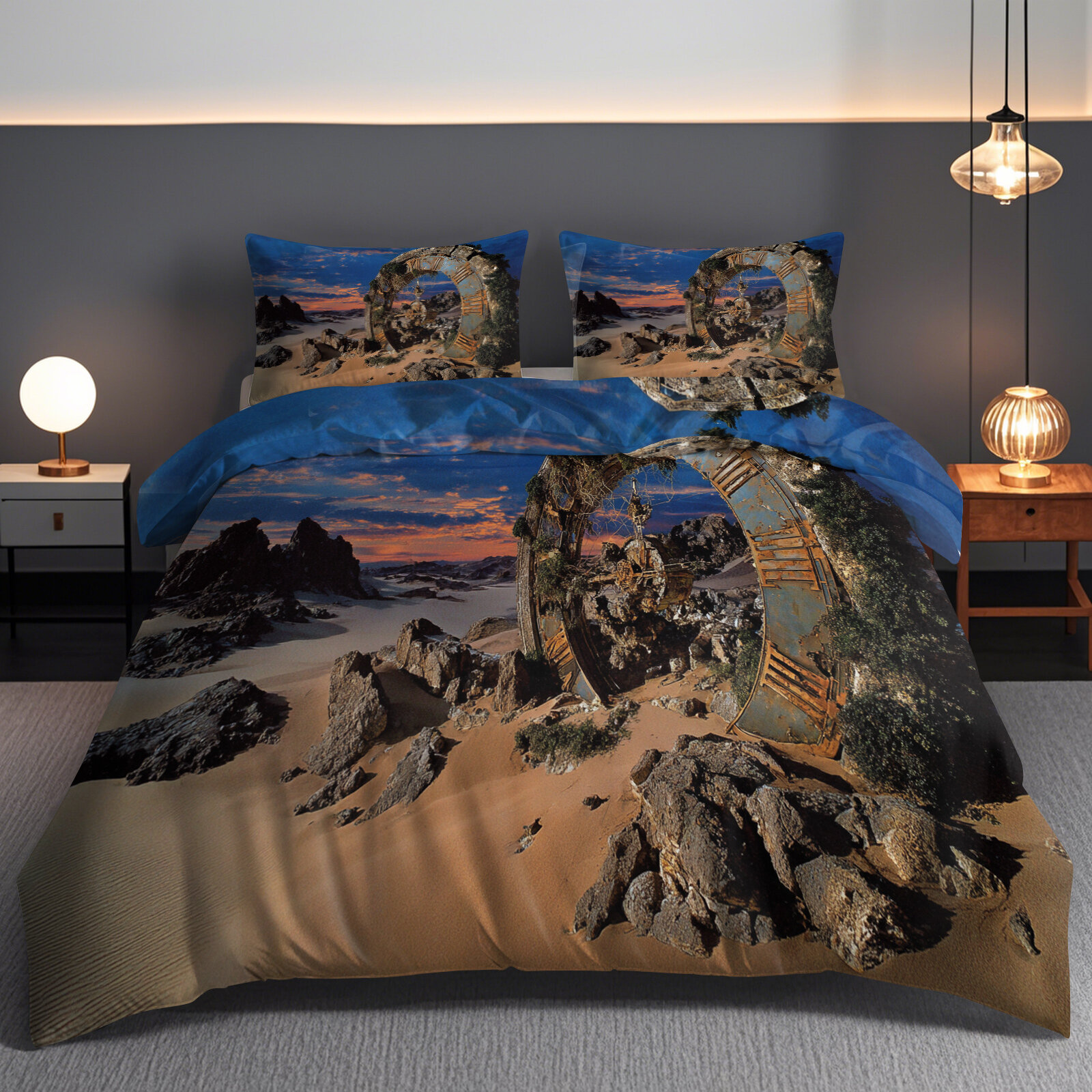 Комплект постельного белья 1.5/2-сп/Евро 3 предмета 175x215cm Стимпанк-Пустыня Mикрофибра 2 наволочки 70х70