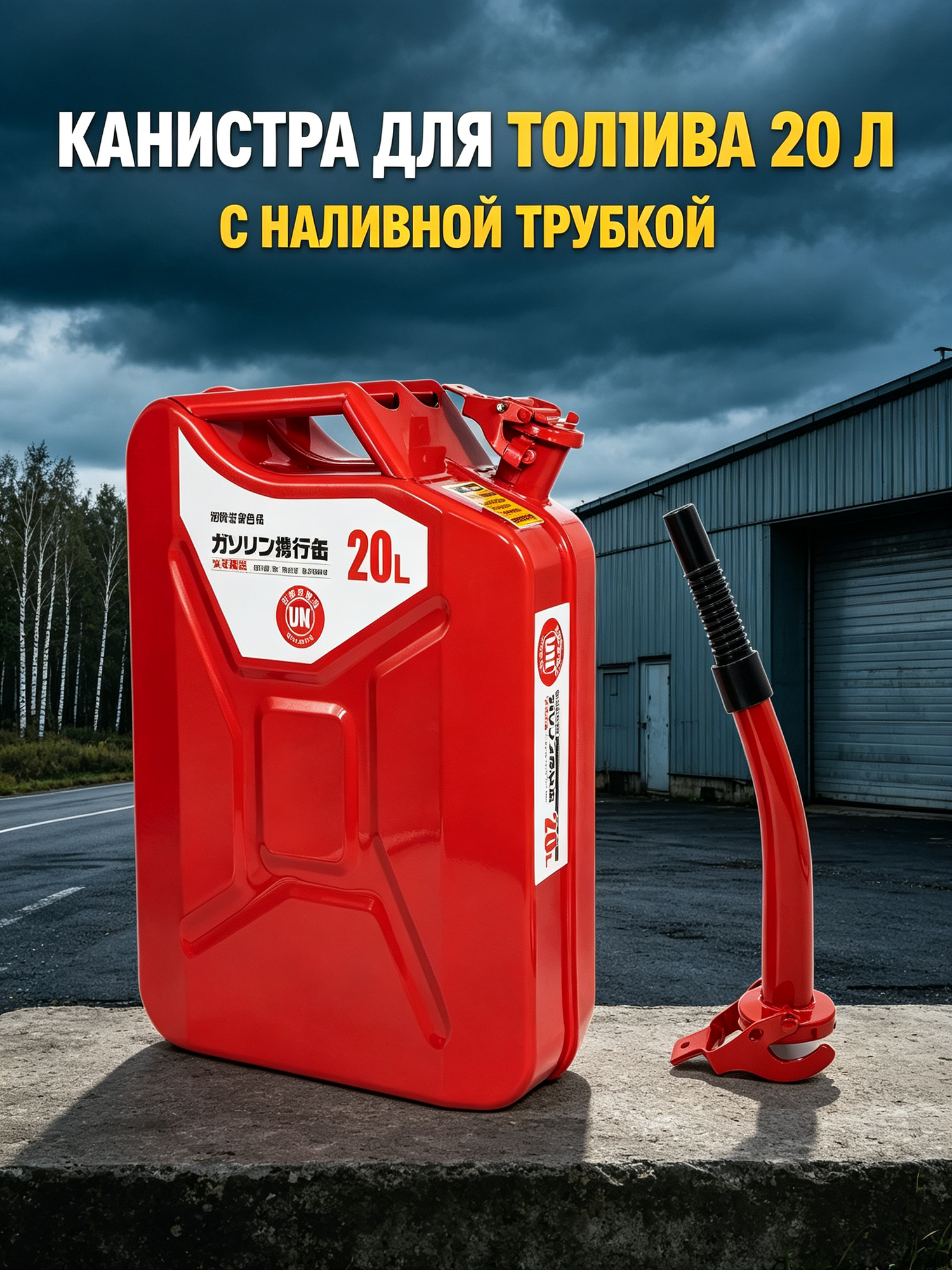 Канистра 20 л с наливной трубкой, сталь 0,8 мм для топлива, бензин и дизель