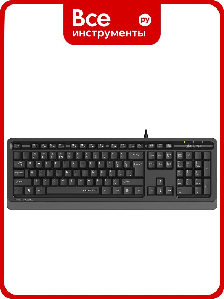 Клавиатура A4TECH FK10 черный/серый USB (FK10 GREY) каб:1.5м 1147518