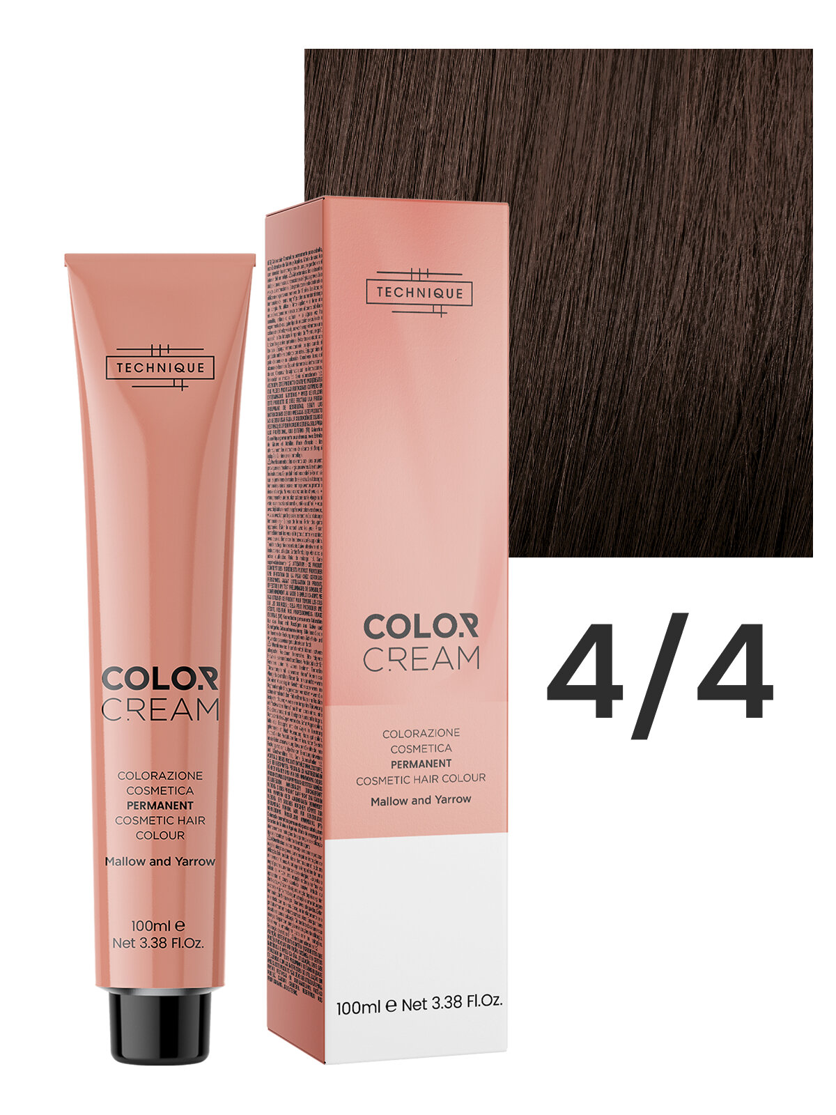 Крем - краска для волос профессиональная Technique Color Cream Permanent Cosmetic Hair Colour 4.4 Каштановый Медный, 100 мл